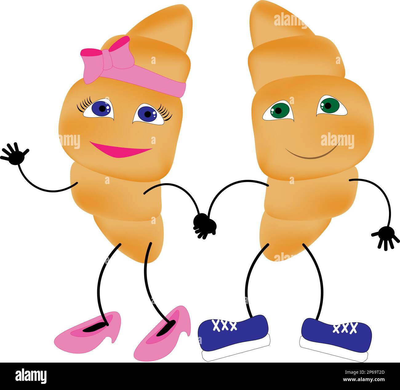 croissant cartoon characters girl and boy croissants Stock Vector Image ...