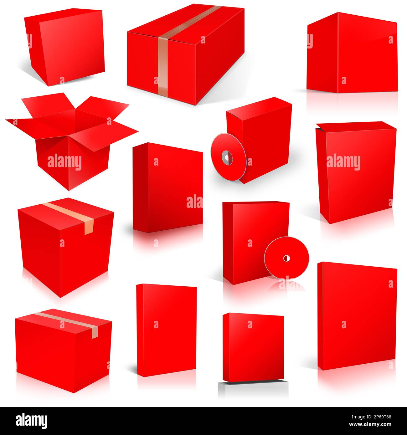 Thirteen red Shipping Box and Software Boxes for layouts and ...