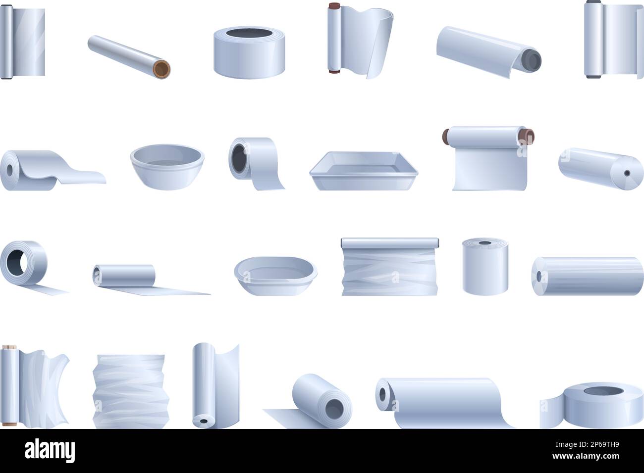 Aluminium foil icons set cartoon vector. Cooking roll. Baking metal ...