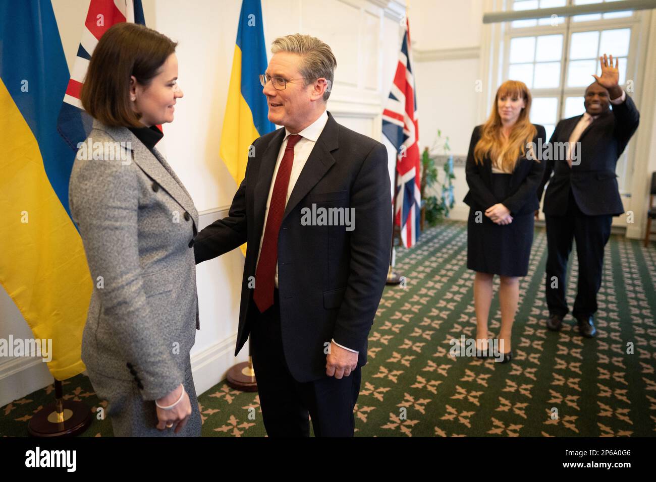 Labour leader Keir Starmer (centre) accompanied by deputy leader ...