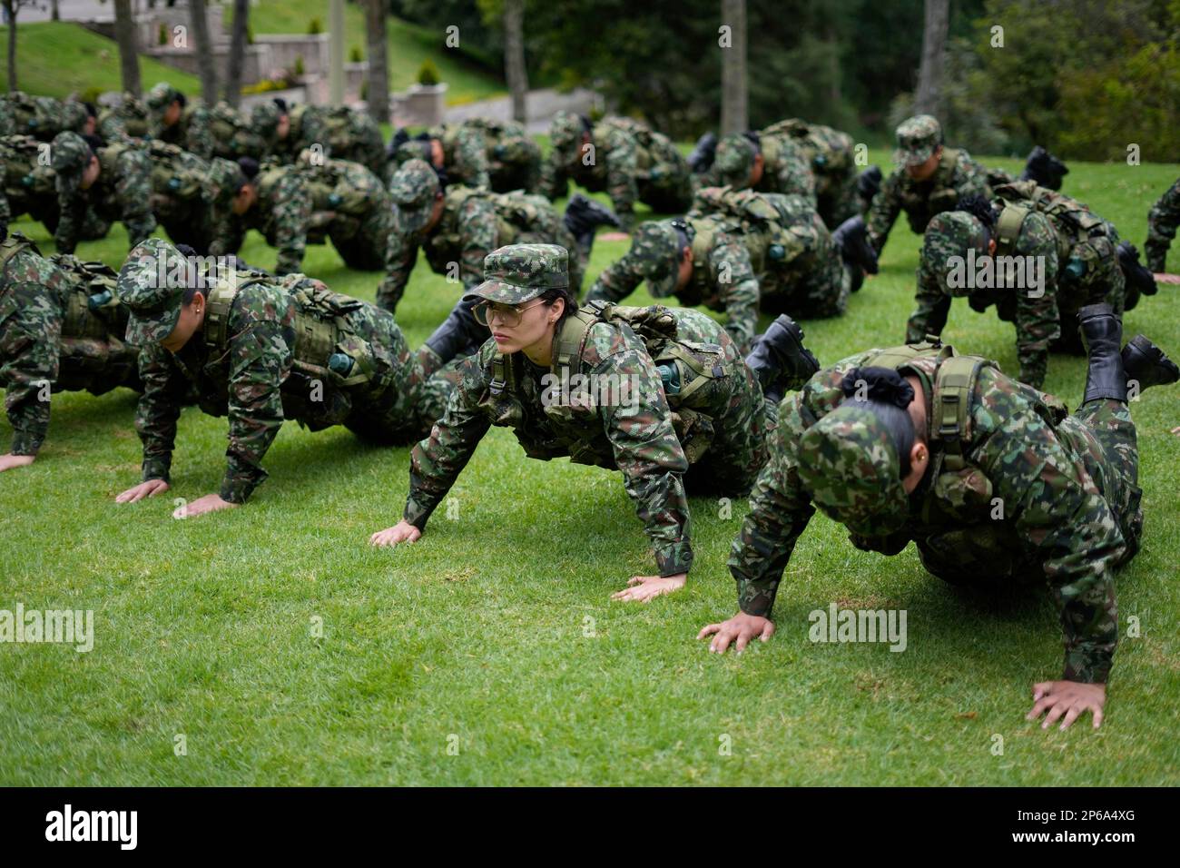 Female voluntary recruits attend a three month training program at a ...