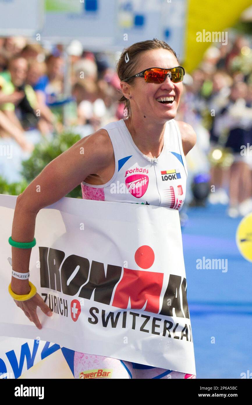 Erika Csomor from Hungary crosses the finish line to win the Zurich ...
