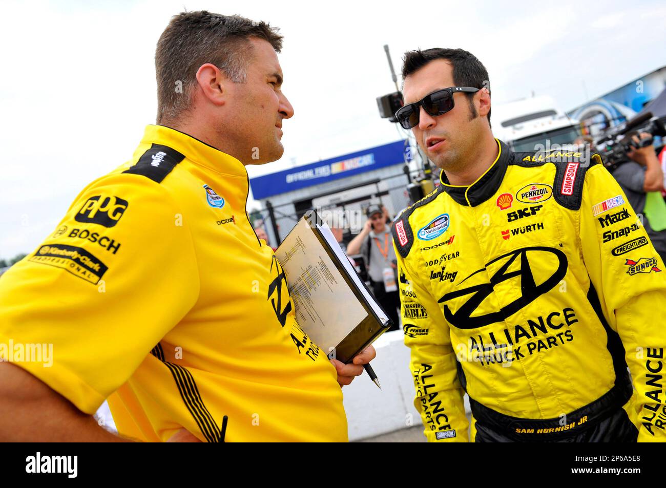 Sam Hornish Jr. (right) and Crew Chief Chad Walter (left) during ...