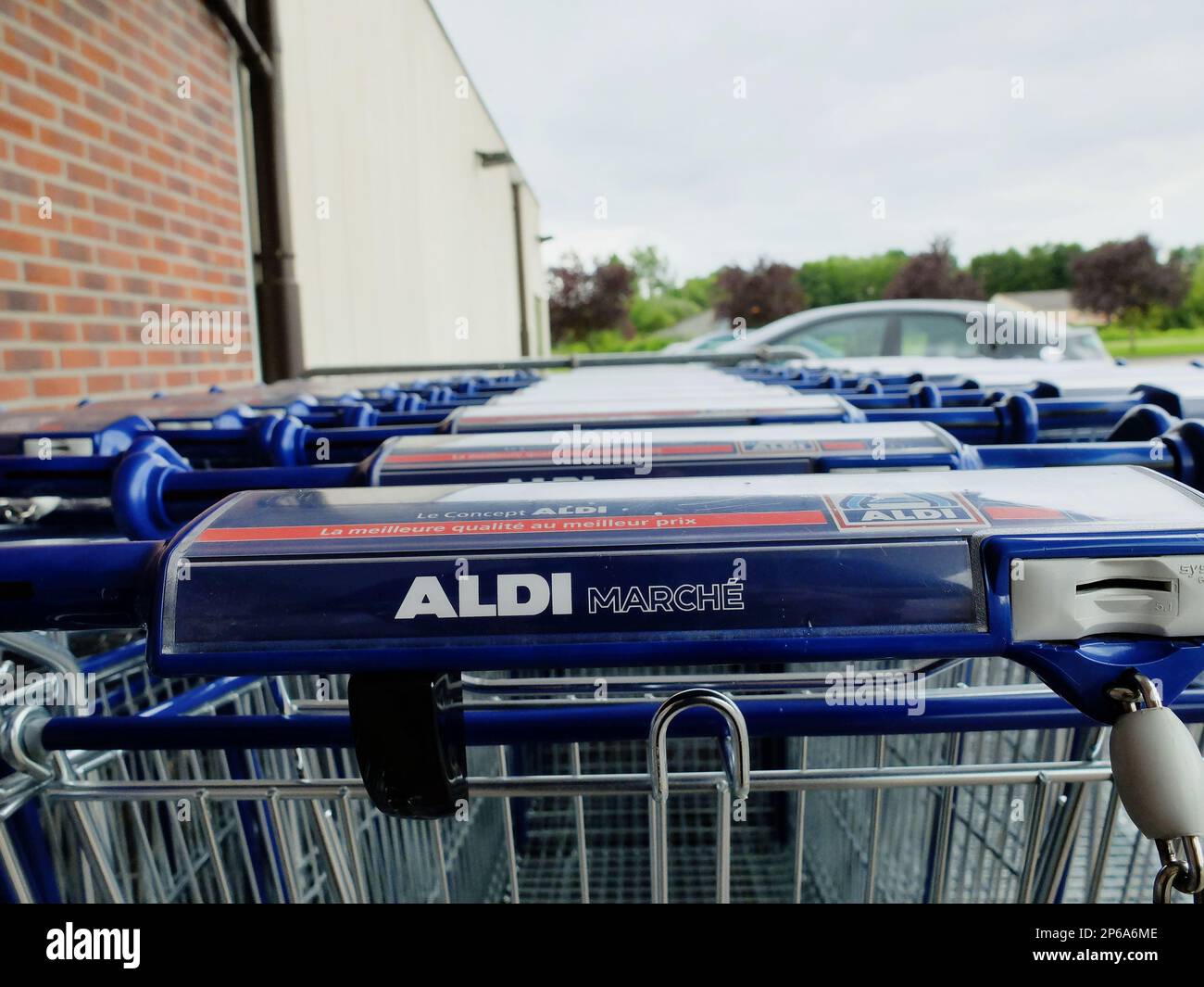 METAL CART FOR SHOPPING IN A SUPERMARKET OF THE BRAND ALDI Stock Photo ...