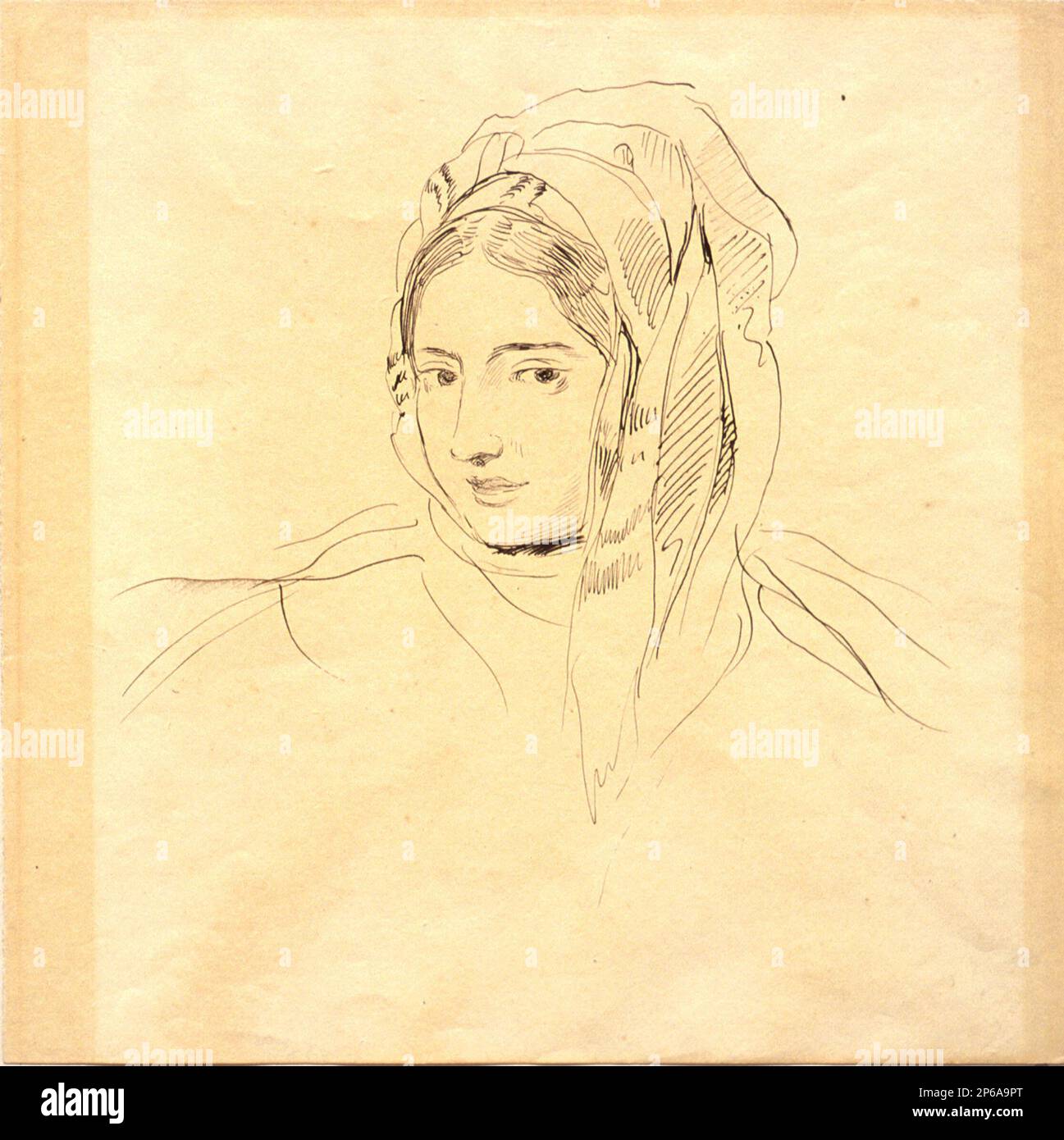 Ferdinand-Victor-Eugène Delacroix, Head of a Woman, 1810–1863, pen and ...