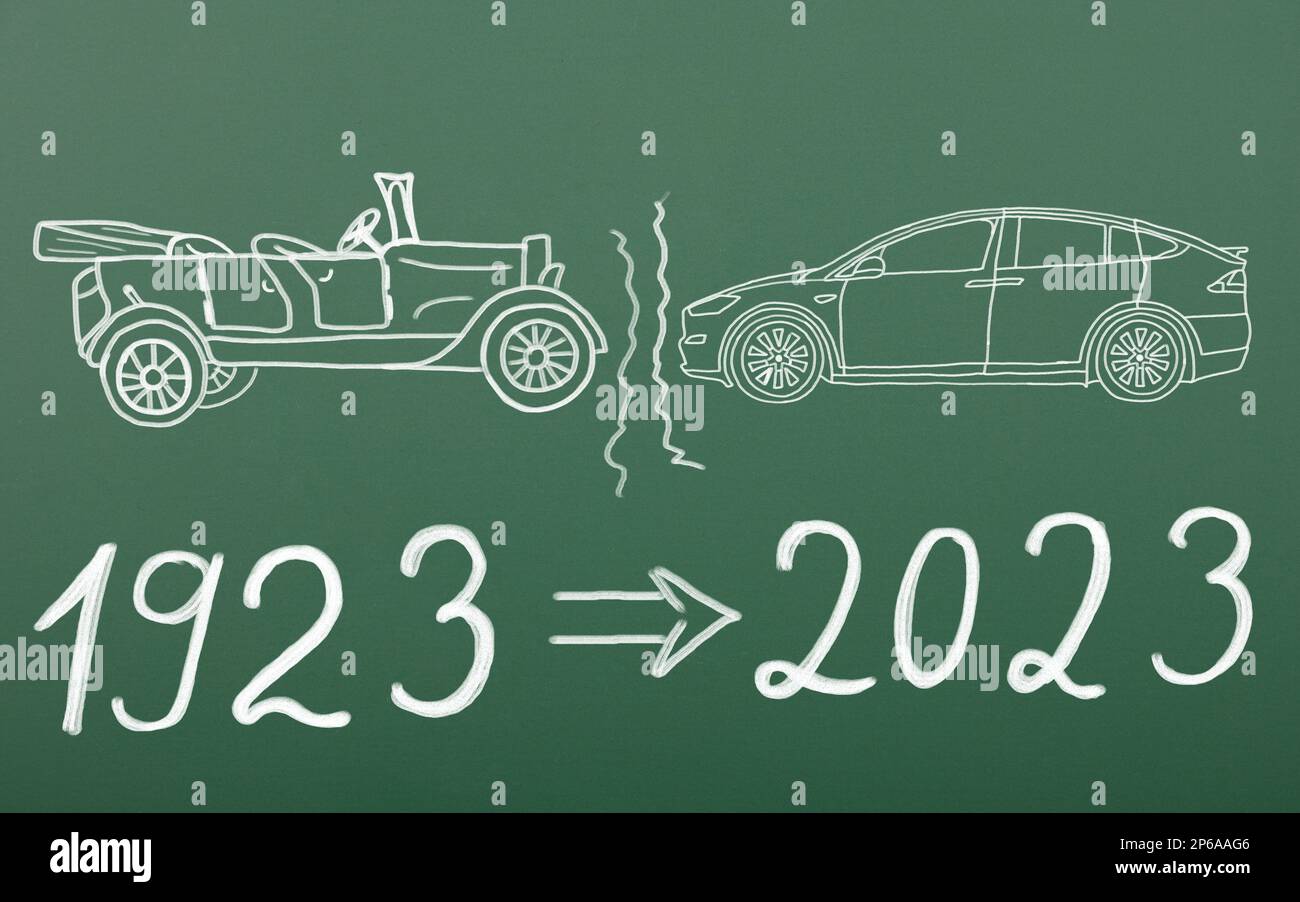 Cars side view icon. Сhalk outline style sign symbol. Evolution of cars ...