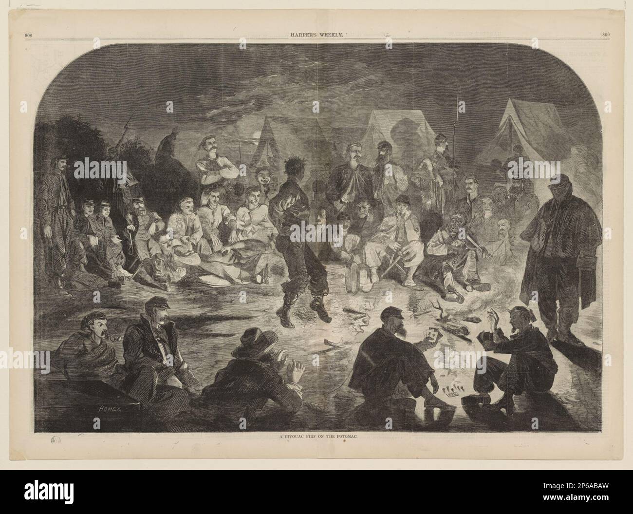After Winslow Homer, A Bivouac Fire on the Potomac, 21 Dec. 1861, wood ...