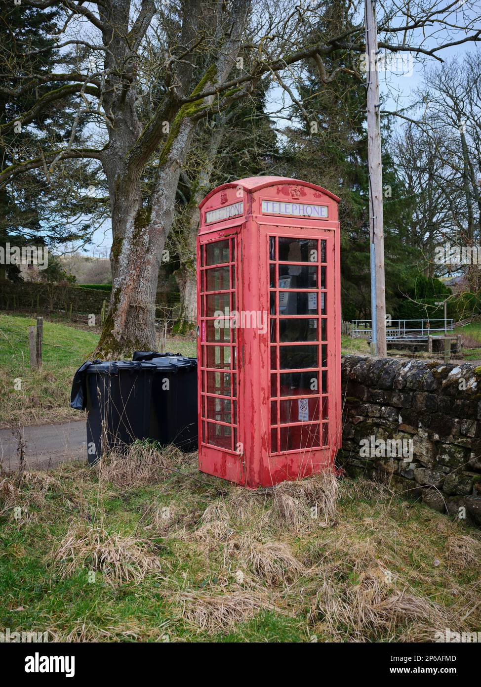 Wheelie bins and an uncared for telephone kiosk. Gollinglith Foot ...