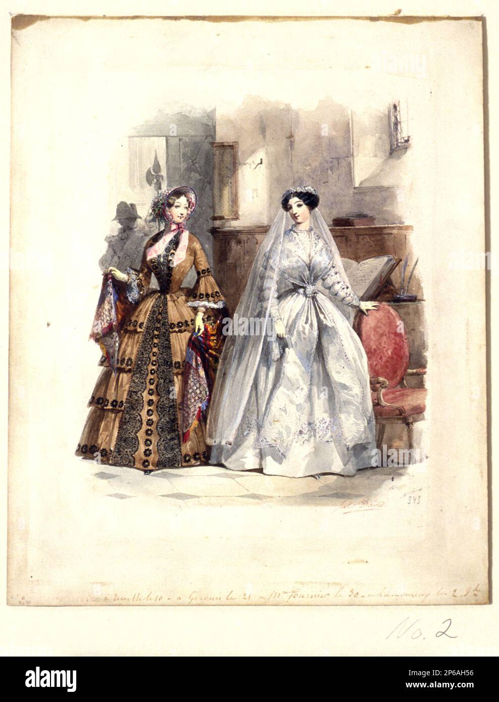 Jules David, Fashion Drawing No. 2, 1852, watercolor on white cardboard ...