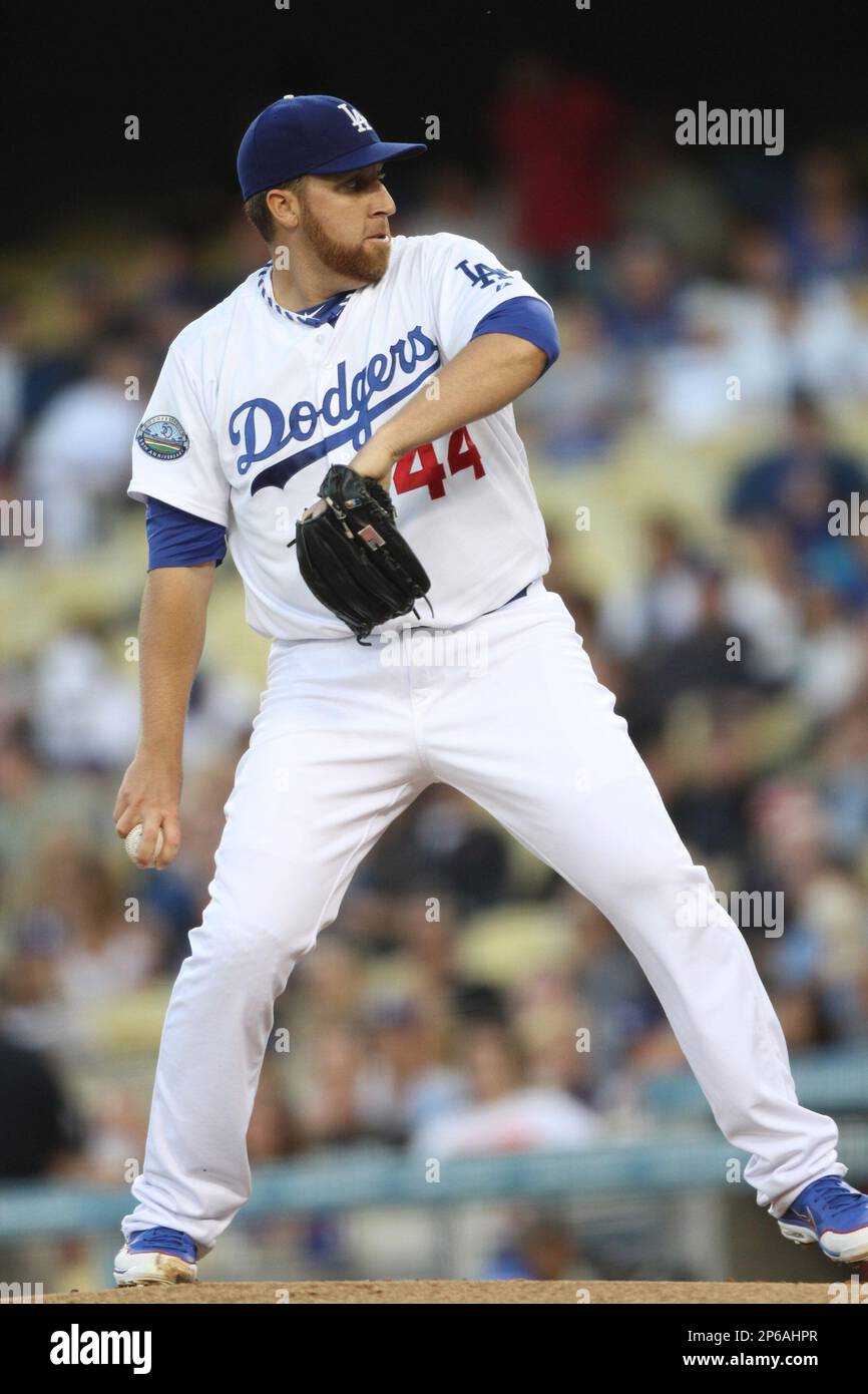 Aaron Harang #44 of the Los Angeles Dodgers pitches against the New ...