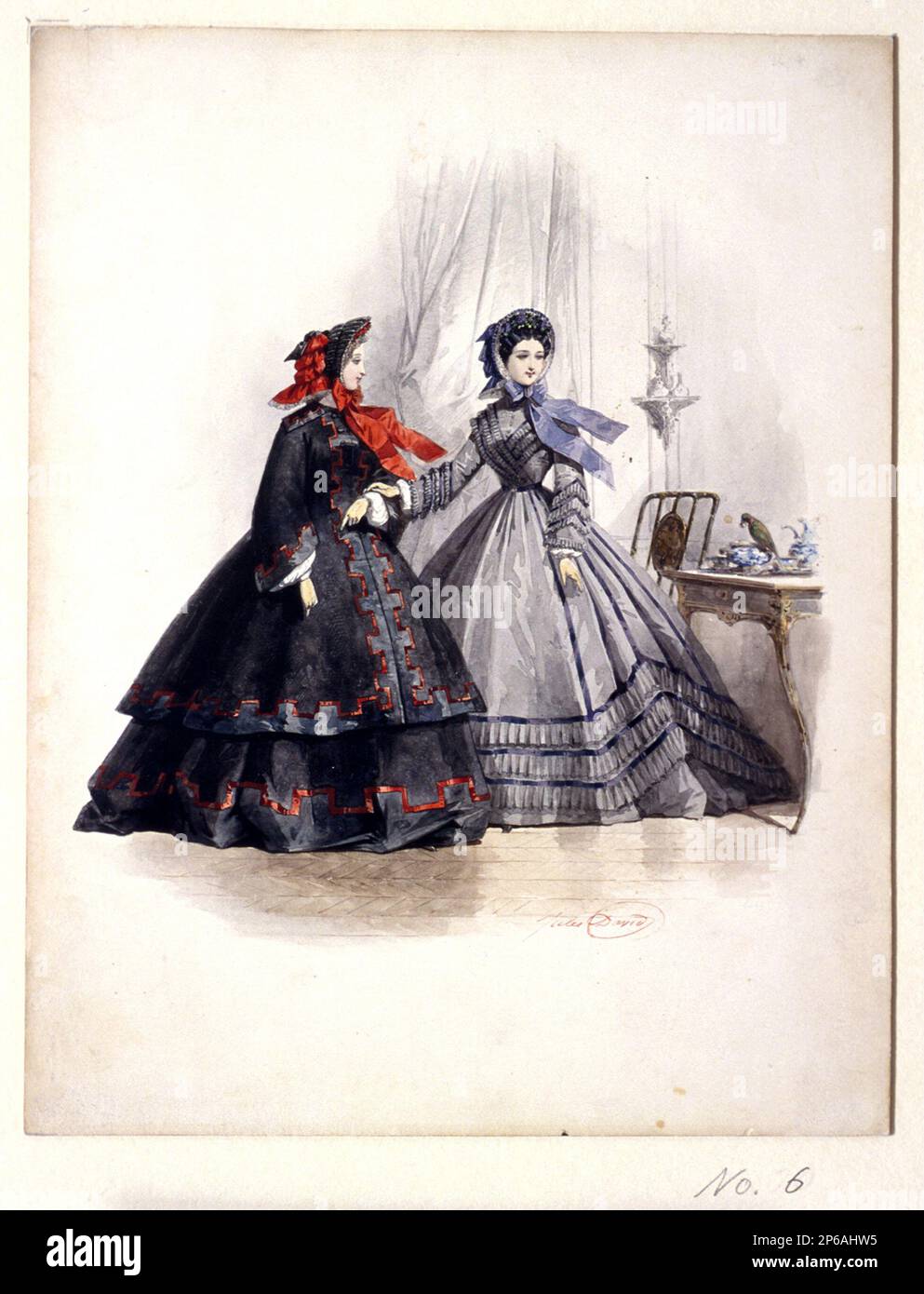 Jules David, Fashion Drawing No. 6, 1862, watercolor on white cardboard ...