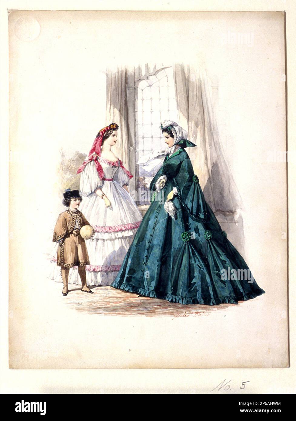 Jules David, Fashion Drawing No. 5, 1861, watercolor on white cardboard ...