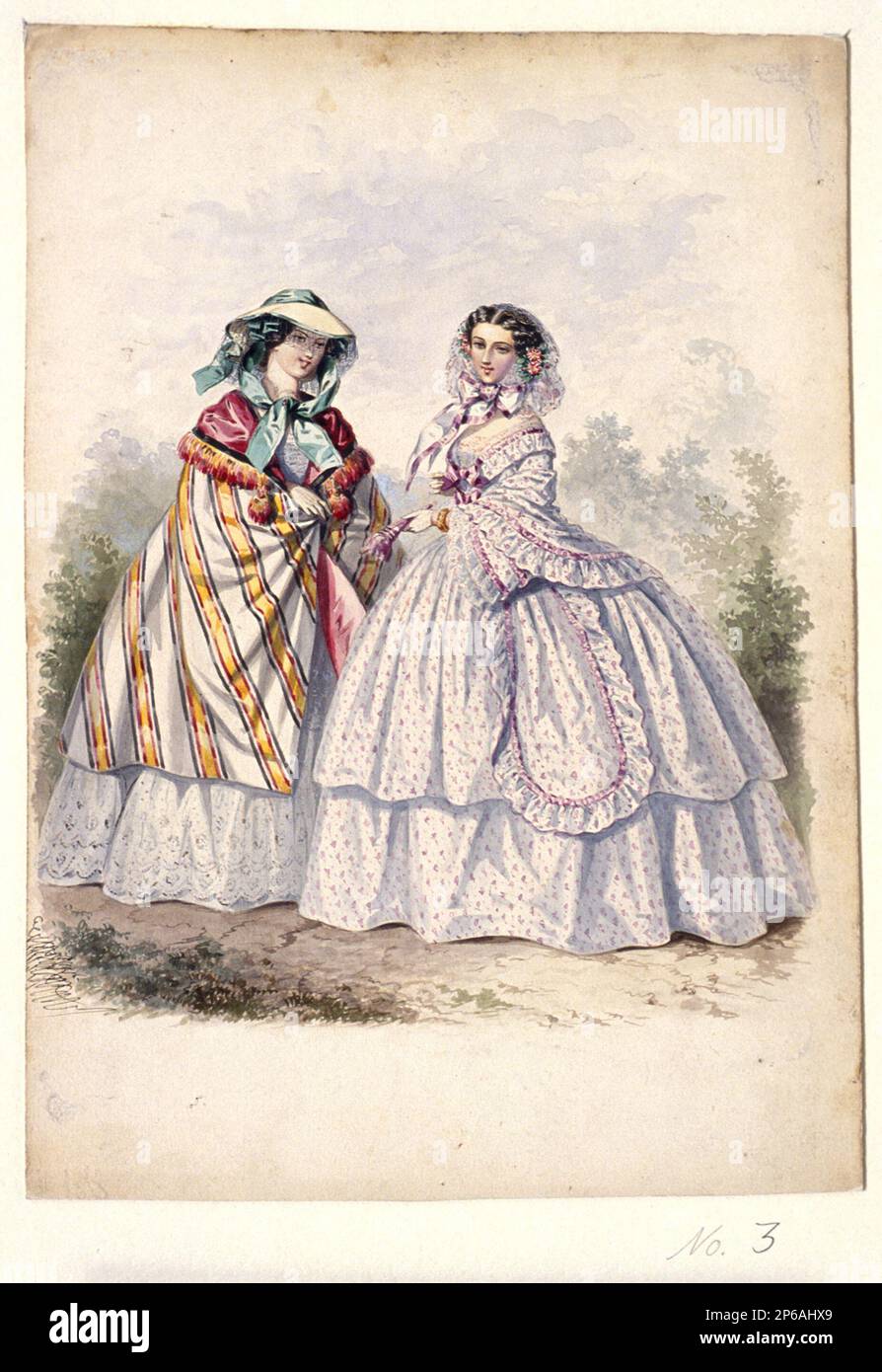 Jules David, Fashion Drawing No. 3, 1858, watercolor on white cardboard Stock Photo - Alamy