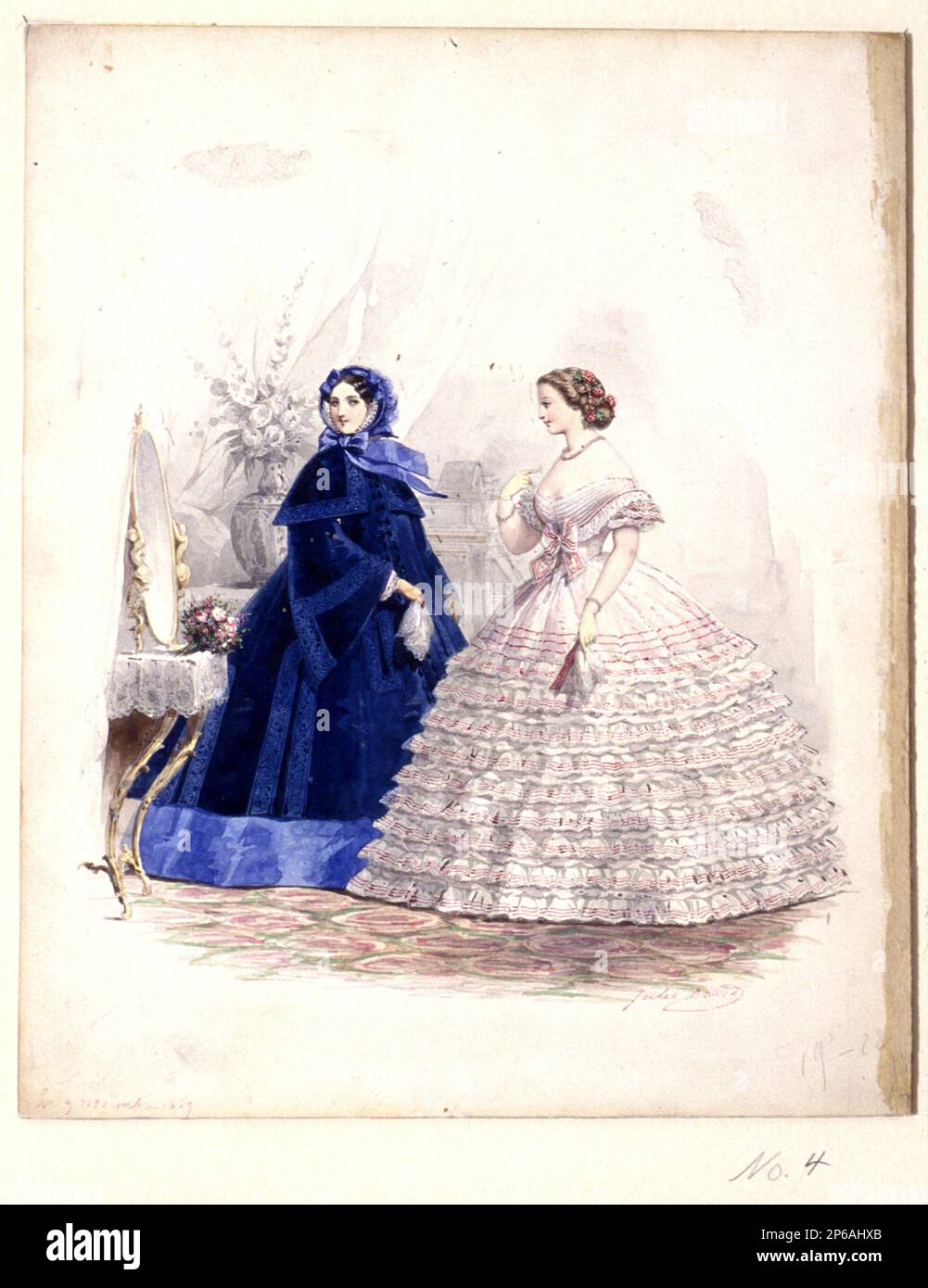 Jules David, Fashion Drawing No. 4, 1859, watercolor on white cardboard ...