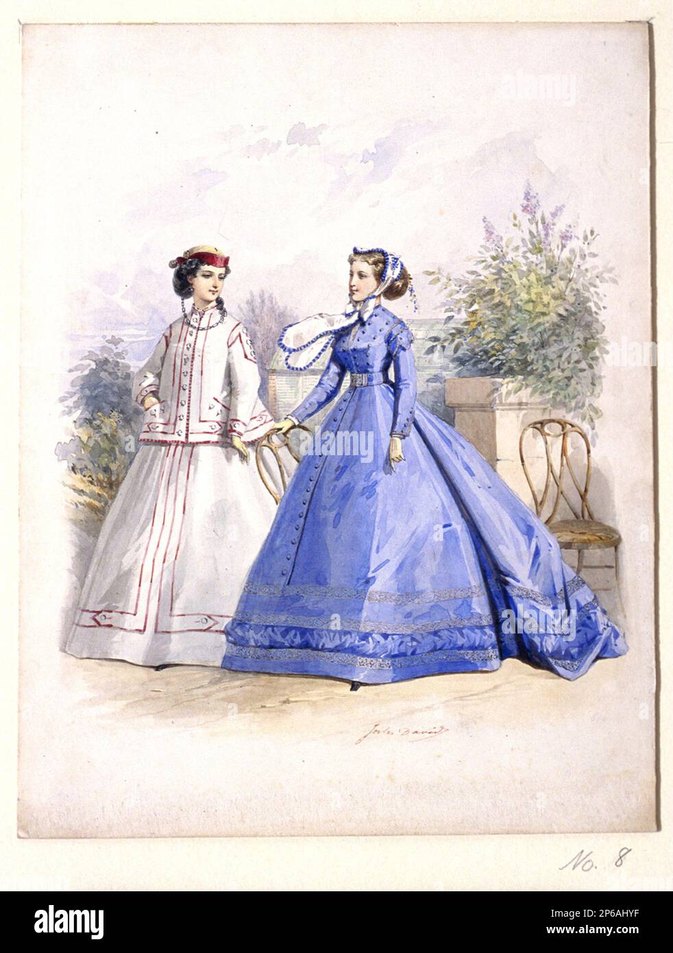 Jules David, Fashion Drawing No. 8, 1866, watercolor on white cardboard ...