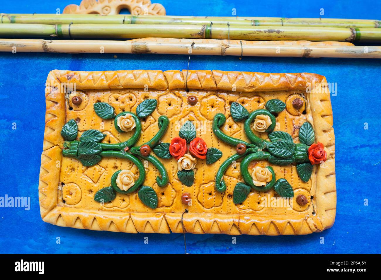 Traditional Easter decoration from reed and bread dough is installed on ...