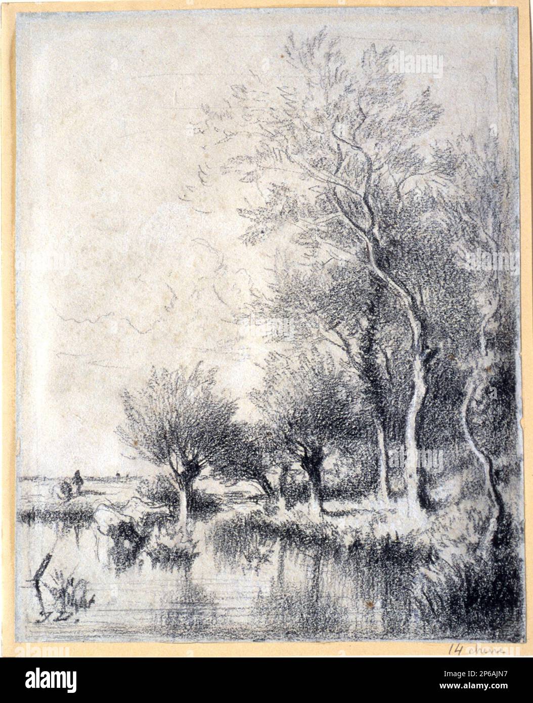 Jules Dupré, The Watering Place, ca. 1875, black chalk heightened with ...