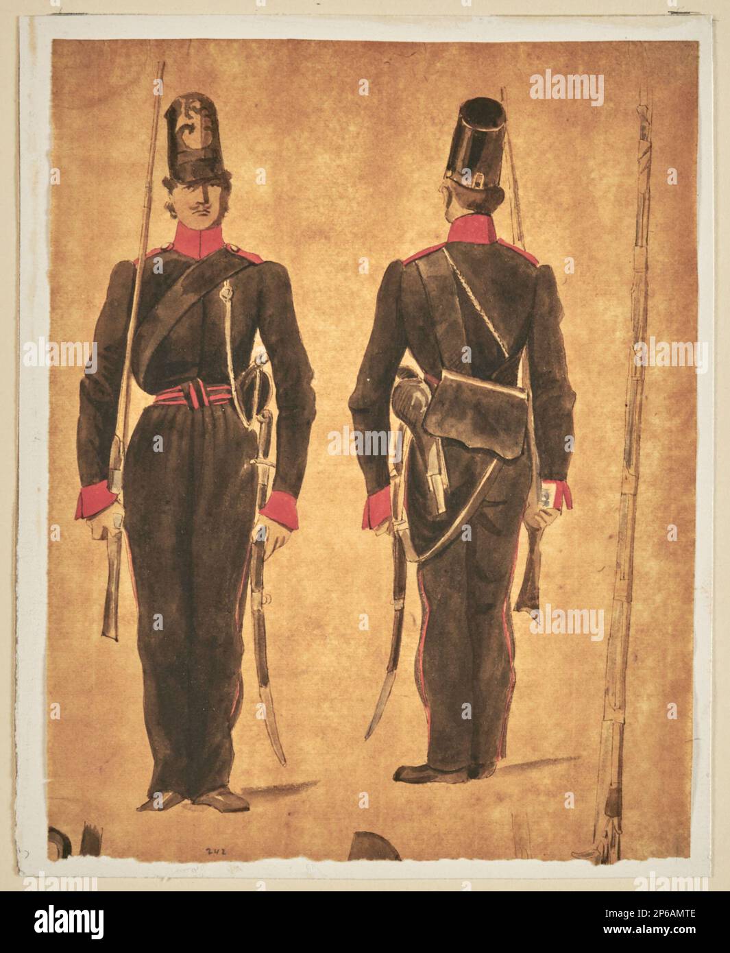 Auguste Raffet, Military Uniform Study: Artillery, 1837, watercolor and ...