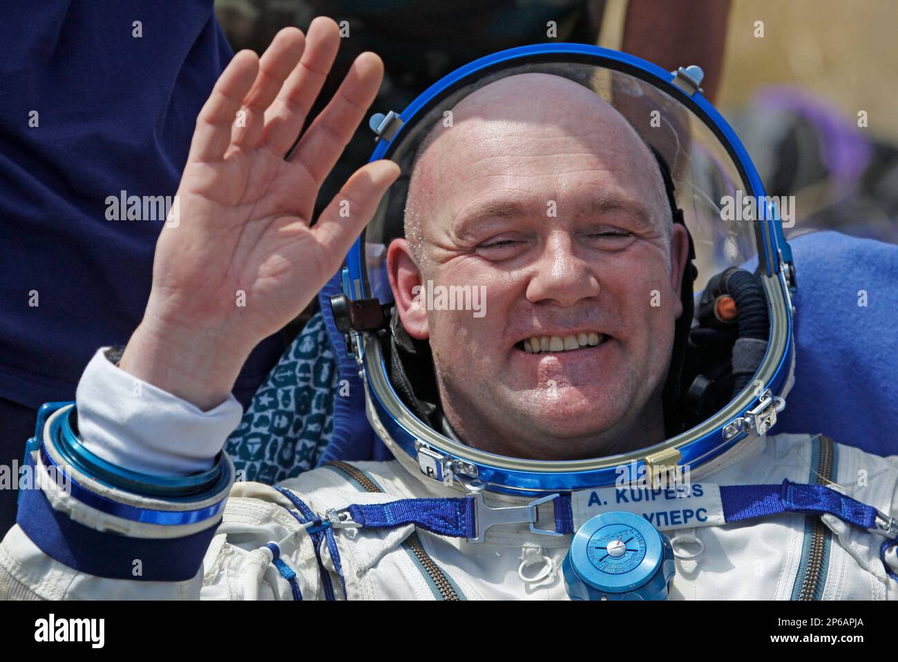 Netherlands' astronaut Andre Kuipers seen shortly after the landing of the Russian Soyuz TMA-03M ...