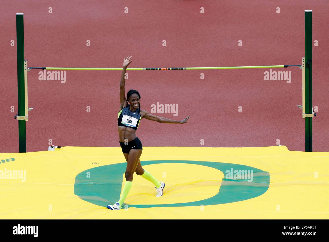 Chaunte Lowe reacts after successful jump in the women's high jump at ...
