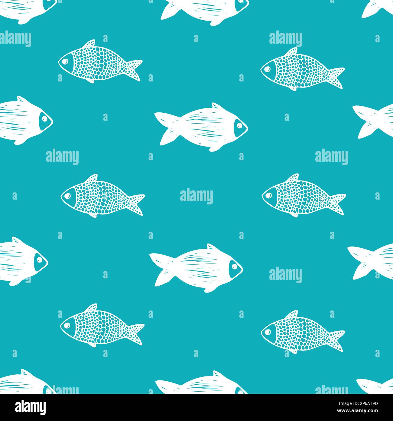 Seamless pattern with nautical elements of doodle fish. Set of vector ...