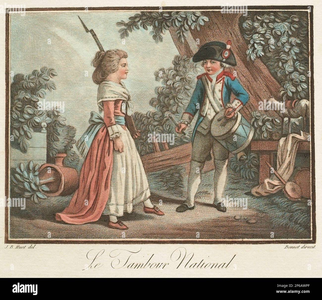 Louis Marin Bonnet, Le tambour national, 1746–1793, colored aquatint ...