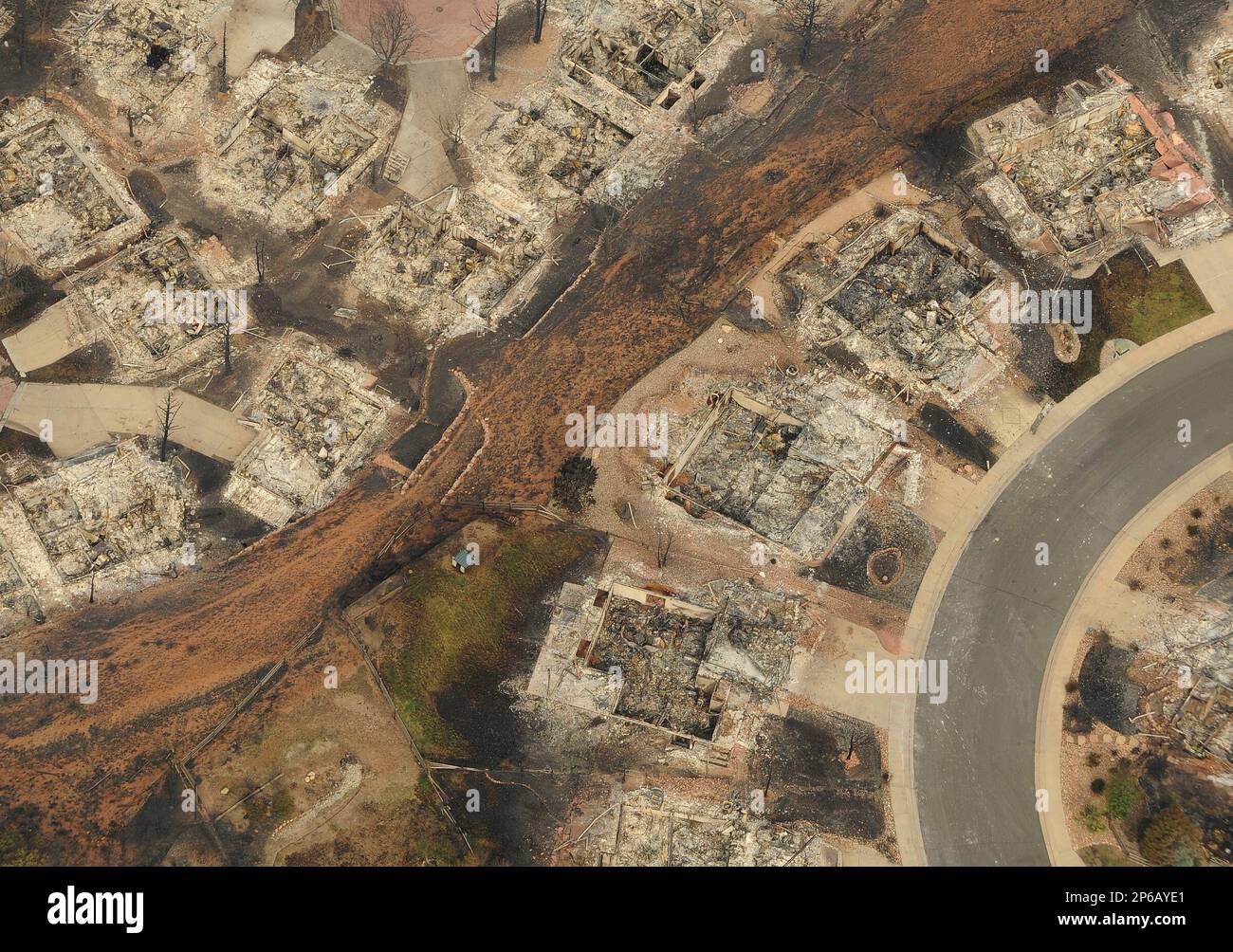 This aerial photo shows the destructive path of the Waldo Canyon fire ...