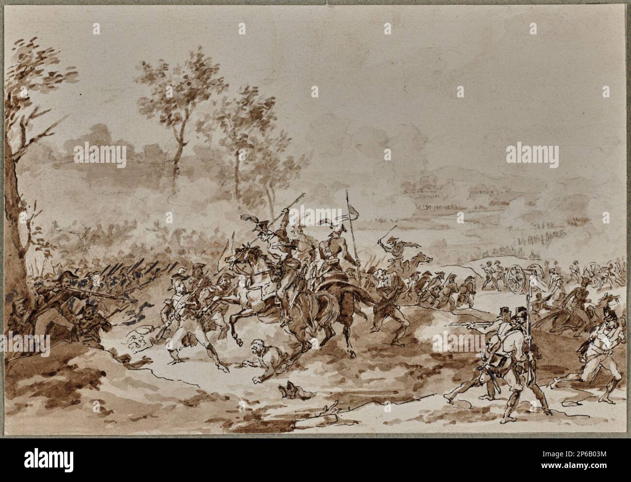 Nicolas Antoine Taunay, Battle of Aldenhoven, c. 1793, pen and brush ...