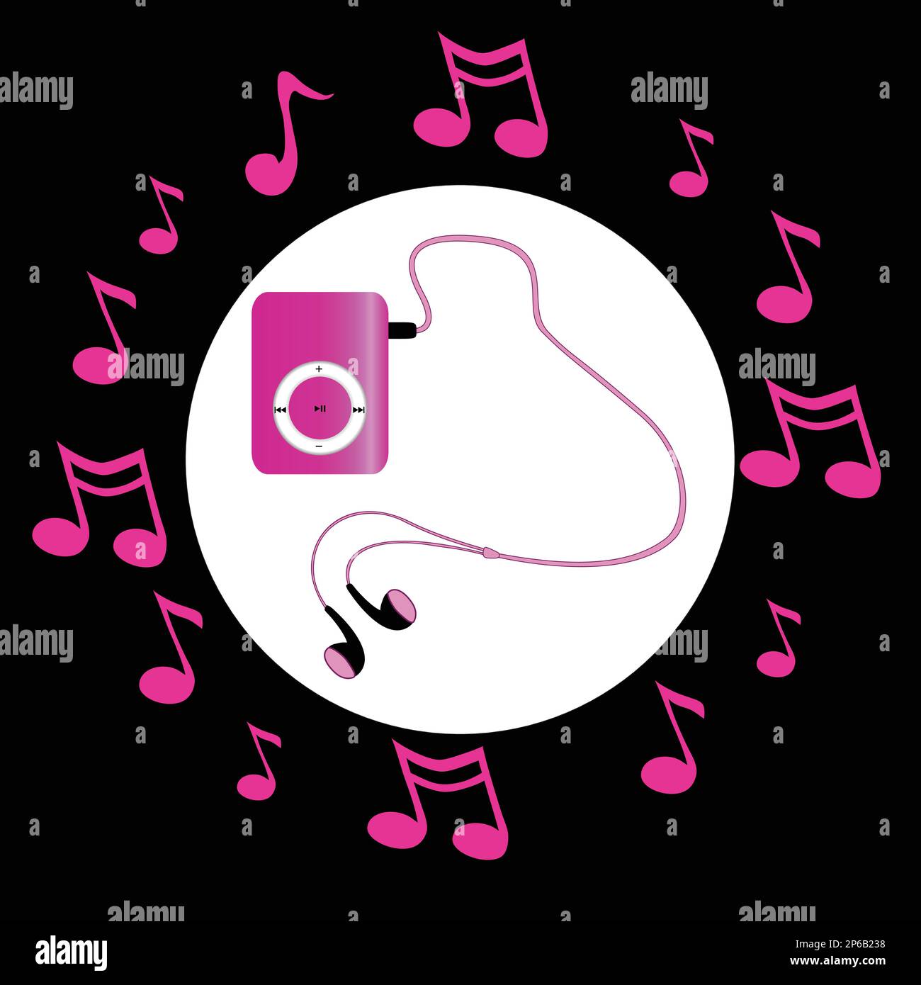 Real pink mp3 player with headphones isolated on white background ...