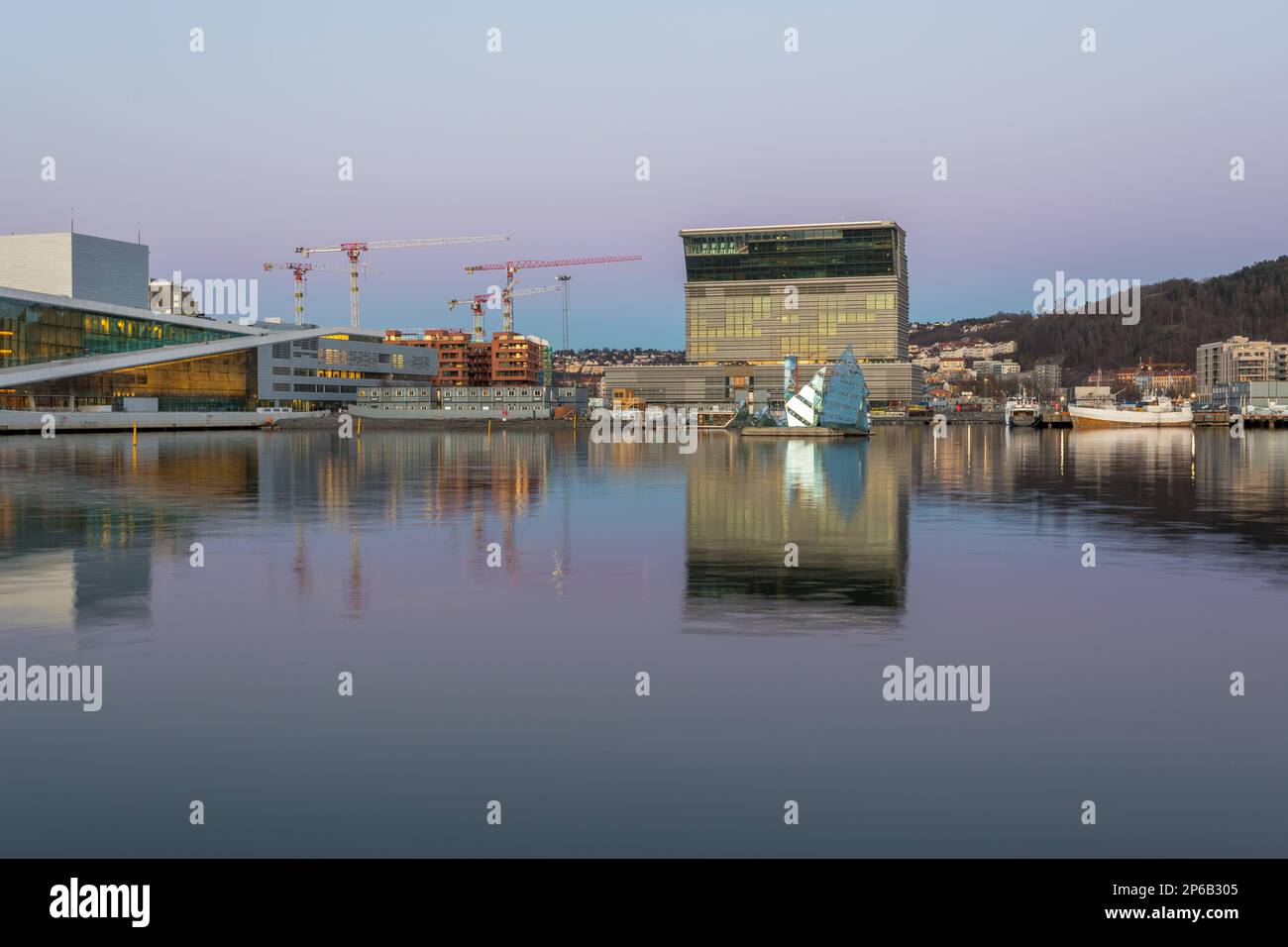 Norway, Oslo - 14 April 2019: View on a side of the National Oslo Opera ...