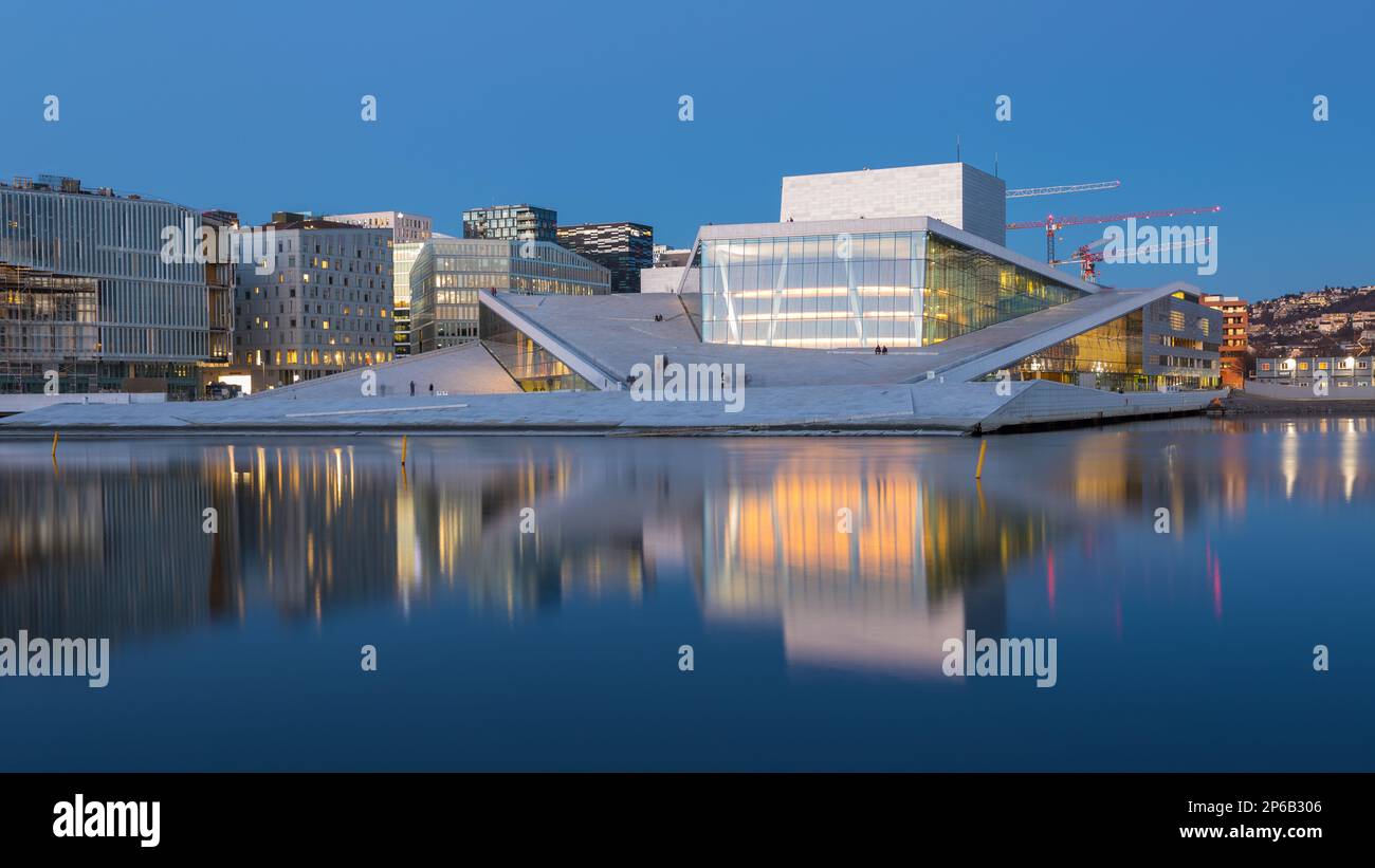 Norway, Oslo - 14 April 2019: View on a side of the National Oslo Opera ...