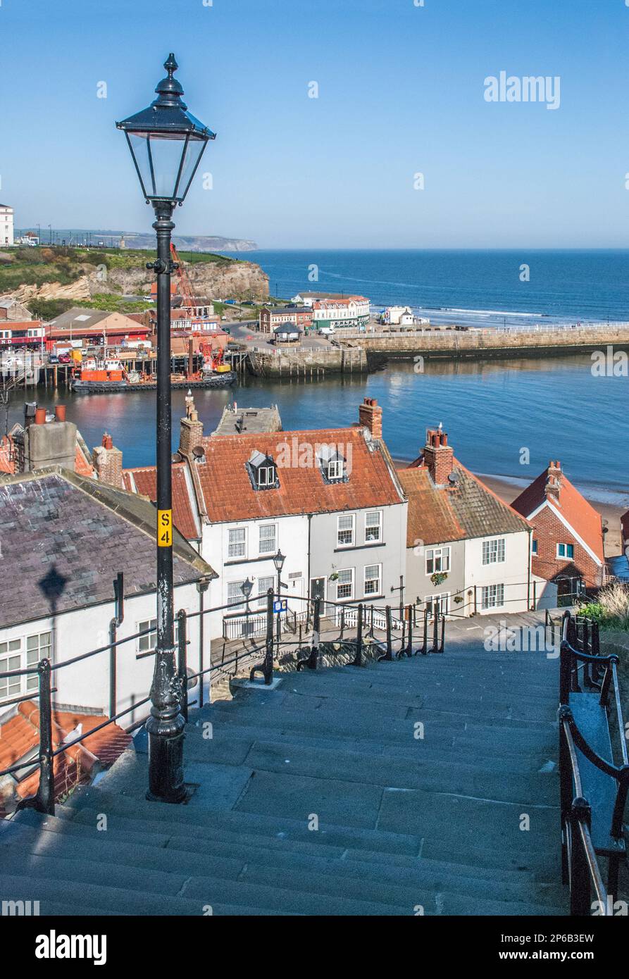From the abbey steps looking towards the harbour at Whitby, an east ...