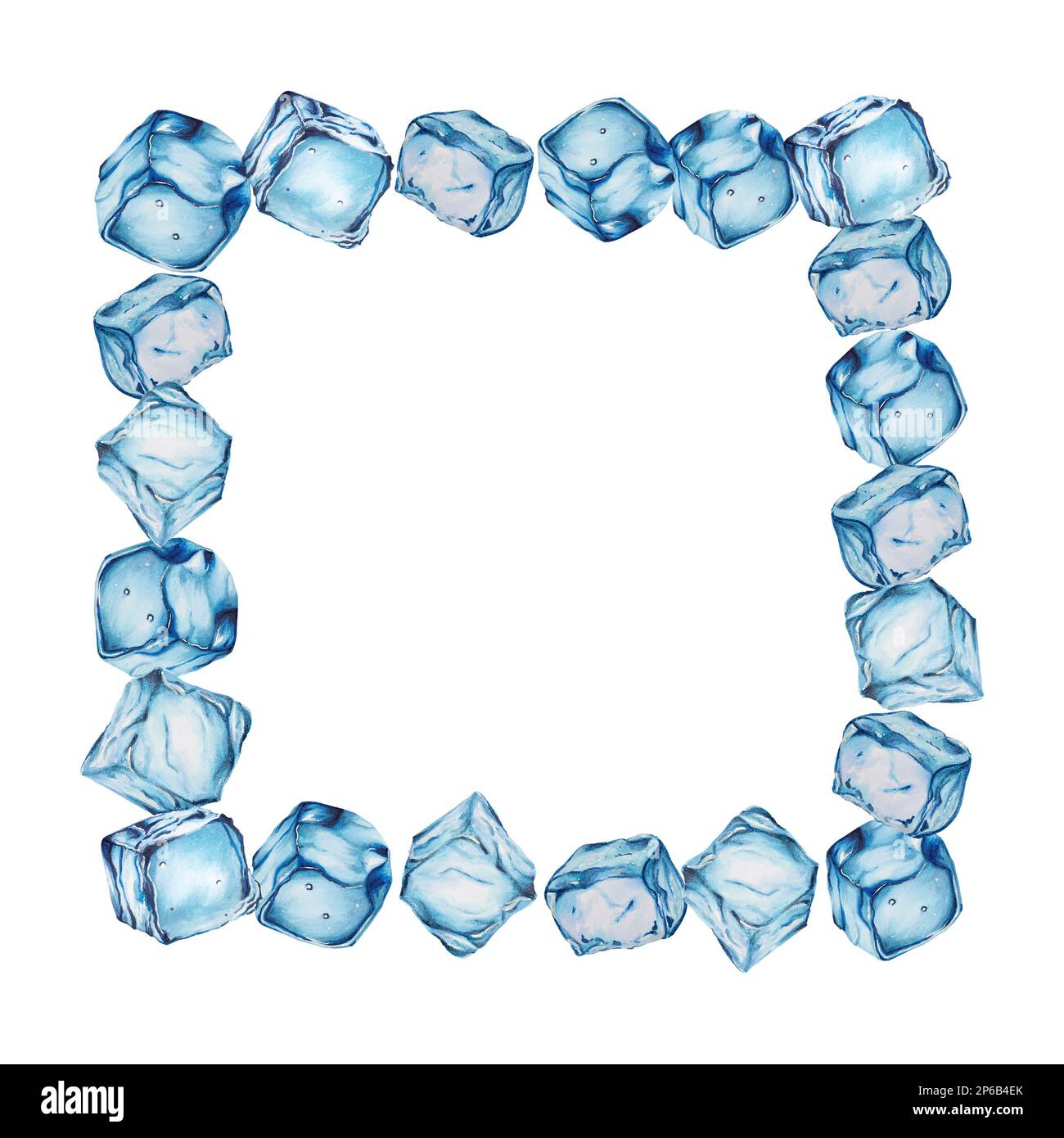 Watercolor frame with ice cubes. Hand painting clipart on an isolated ...