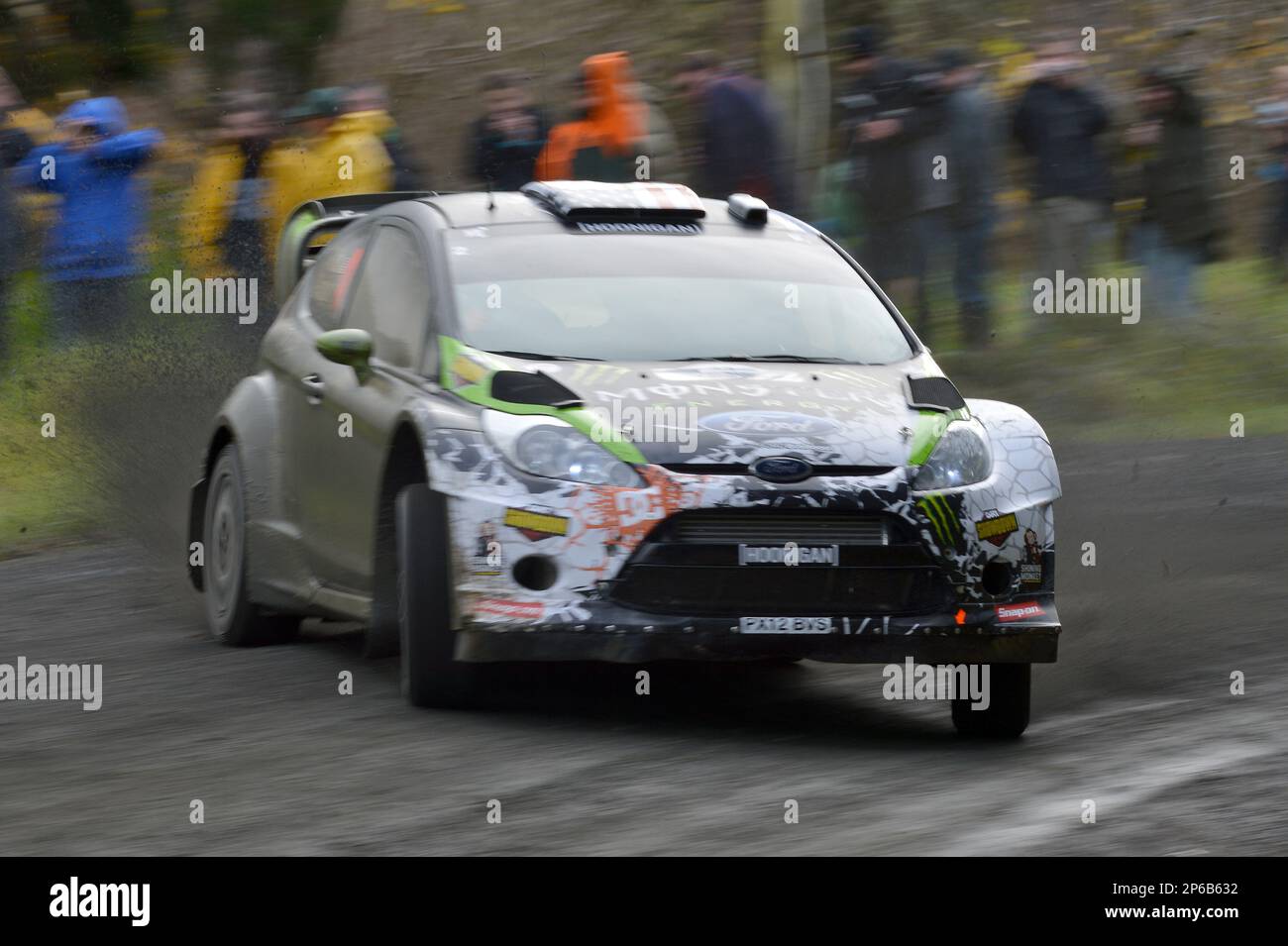 Ken Block (USA) Alex Gelsomino (USA) slide their Ford Fiesta WRC ...