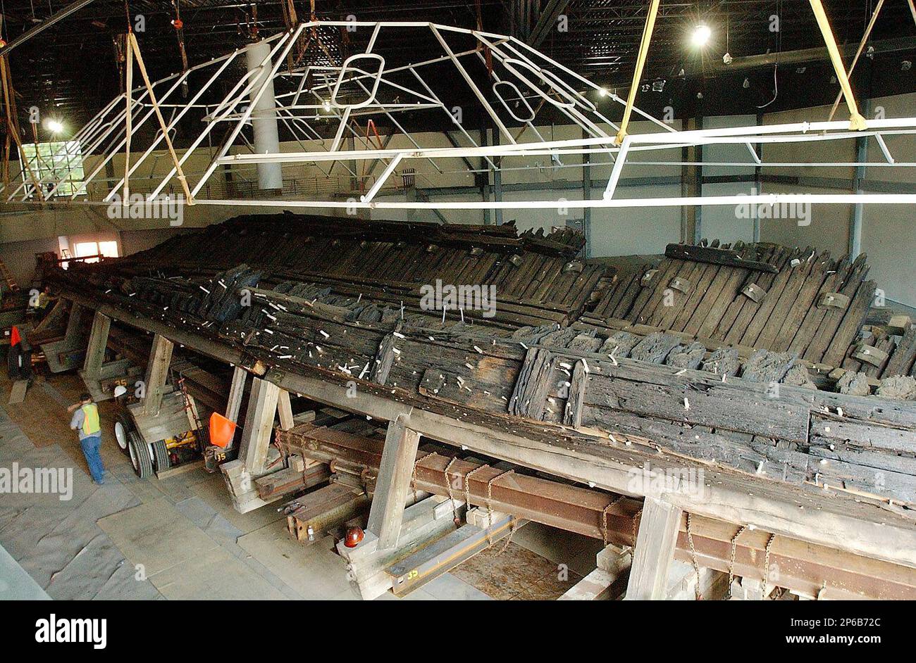 All three pieces of the CSS Neuse ironclad gunboat are assembled inside ...