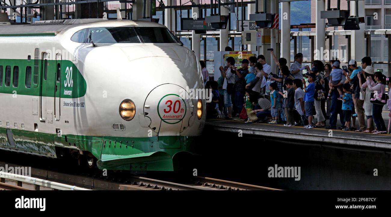 The original model Yamabiko Shinkansen bullet train, arrives at JR ...