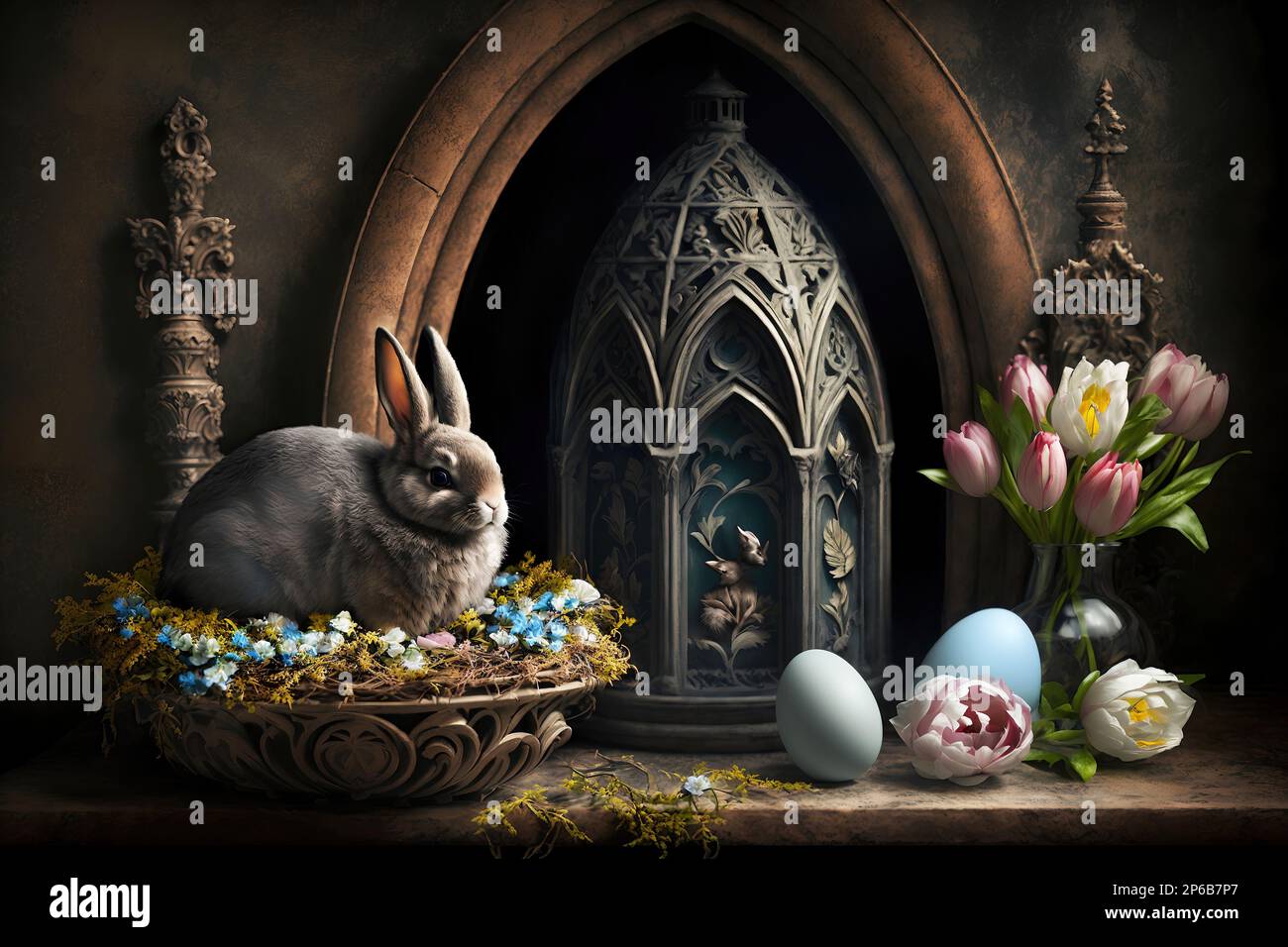Easter Bunny with eggs in dark gothic style Stock Photo - Alamy