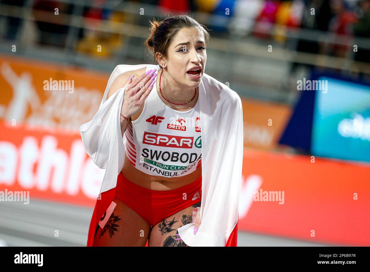 Istanbul, Turkey, 3 March 2023. Ewa Swoboda of Poland reacts in 60m ...