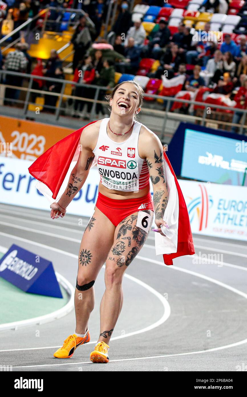 Istanbul, Turkey, 3 March 2023. Ewa Swoboda of Poland celebrates in 60m ...