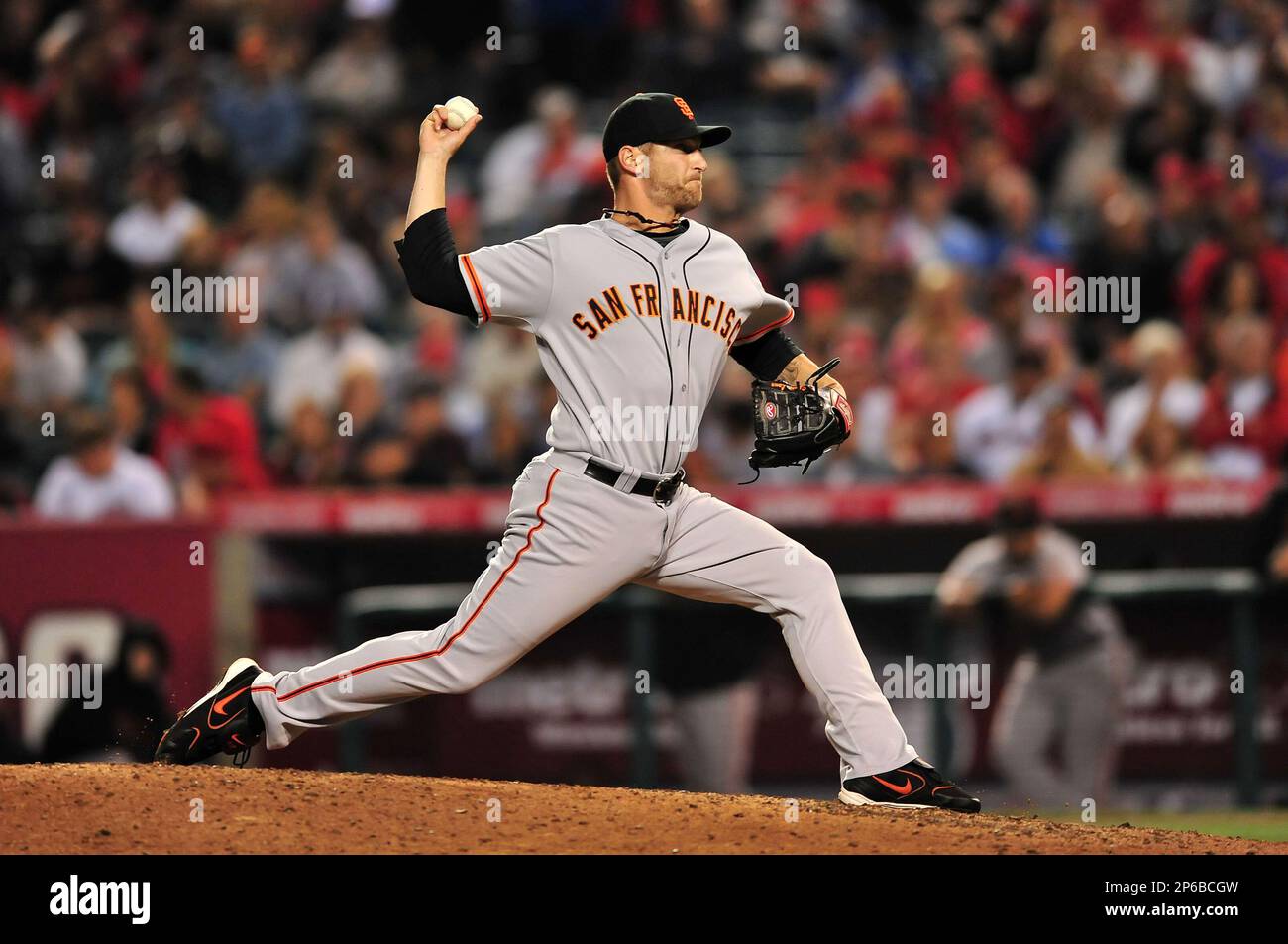 June 20, 2012 Anaheim, CA.San Francisco Giants relief pitcher Shane Loux #61 pitches during the ...