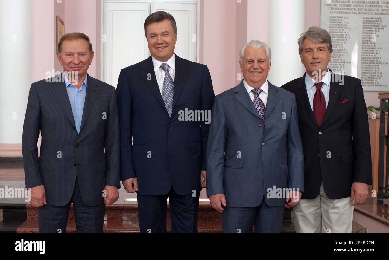 Ukrainian Presidents, past and current, from left, Leonid Kuchma ...