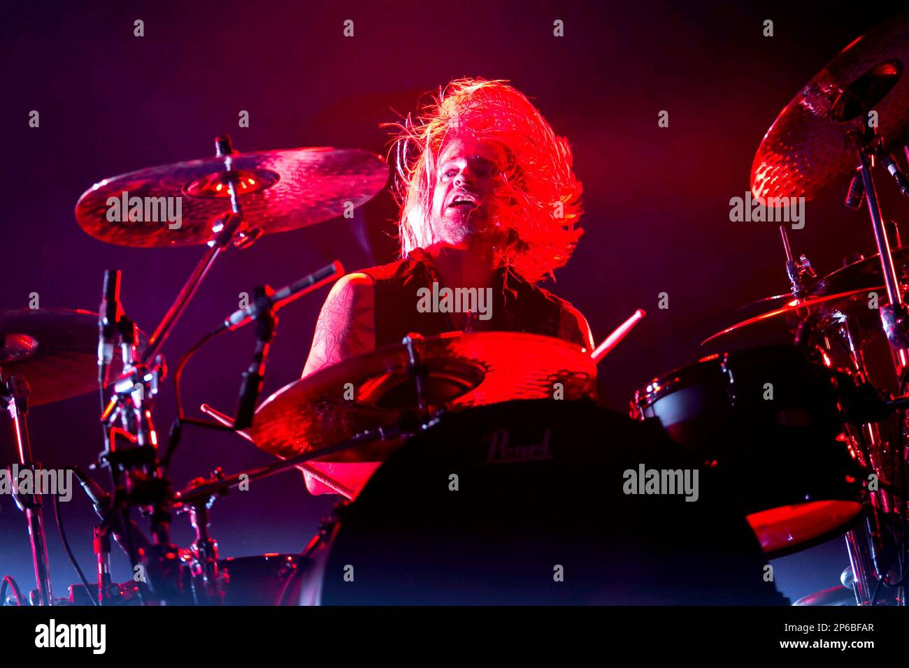 In this photo made available Tuesday, June 19, 2012, drummer Will Hunt ...