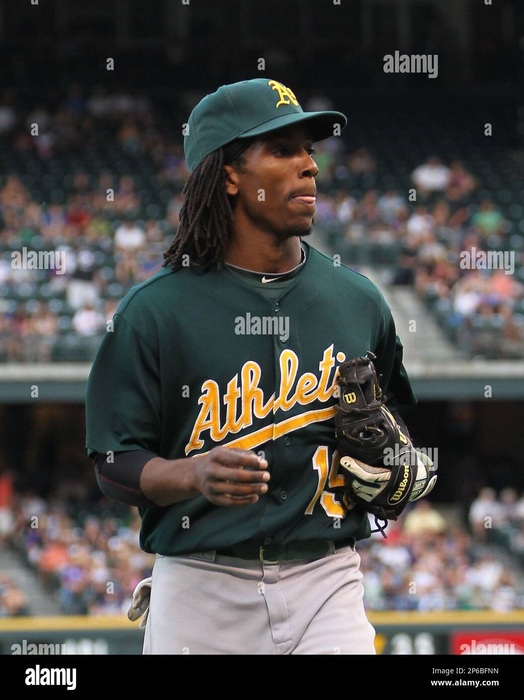 Oakland Athletics second baseman Jemile Weeks (19) prepares for the ...