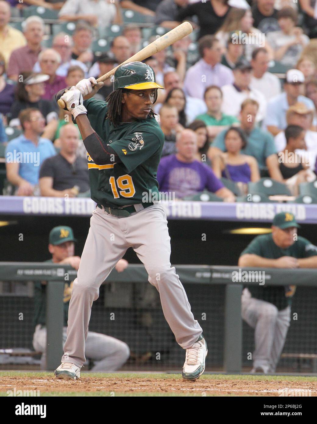 Oakland Athletics second baseman Jemile Weeks (19) prepares for the ...