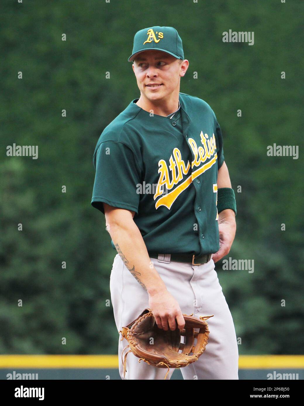 Oakland Athletics third baseman Brandon Inge (7) prepares for the game ...