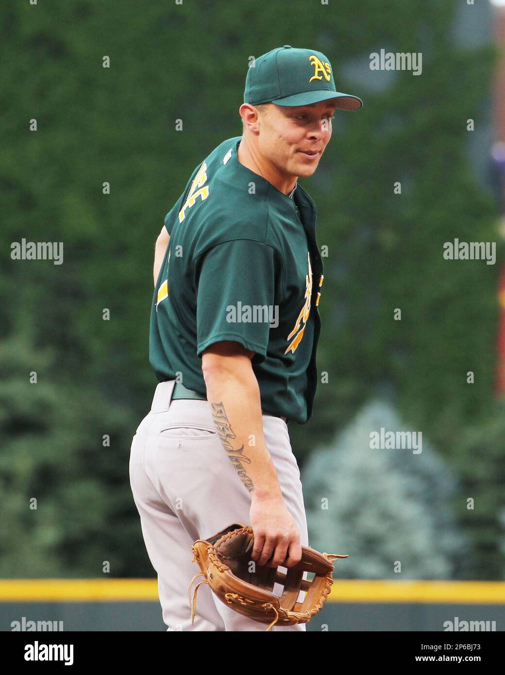 Oakland Athletics third baseman Brandon Inge (7) prepares for the game ...