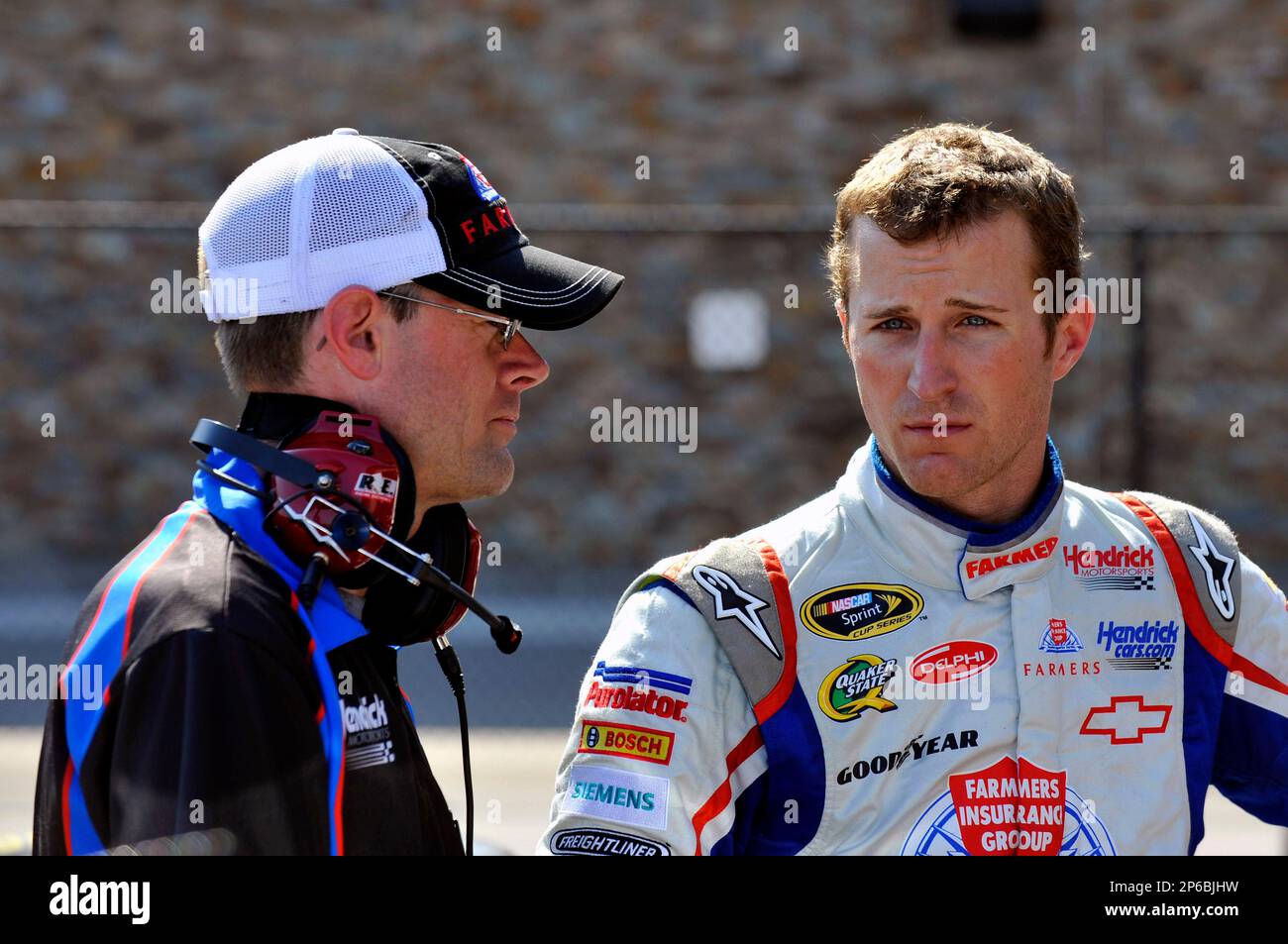 Kasey Kahne (right) and Crew Chief Kenny Francis (left) during practice ...