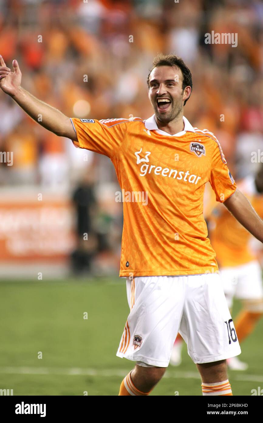 JUNE 16 2012: Houston Dynamo midfielder Adam Moffat #16 points to the ...