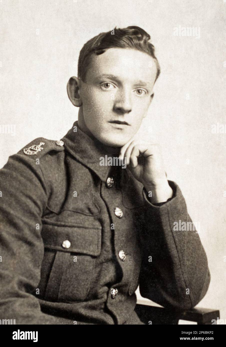 First World War era portrait a British soldier, an Essex Territorial private in the Army Service ...