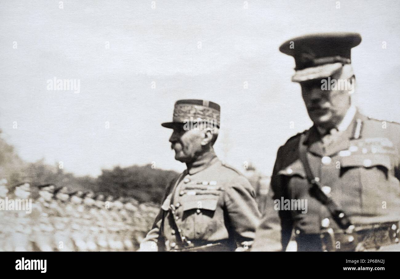 Marshal Foch and Field Marshal Haig reviewing British Soldiers during the later stages of the ...